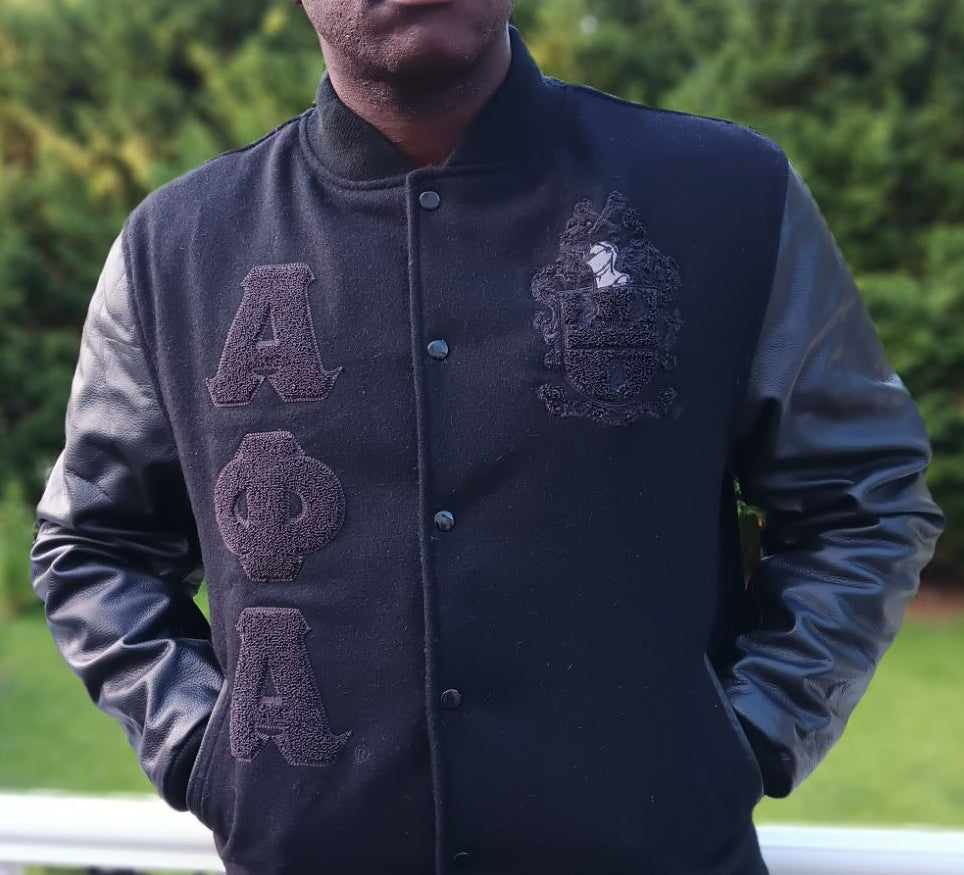 All BLACK Alpha Letterman Jacket - Greek CertiPHIed Apparel