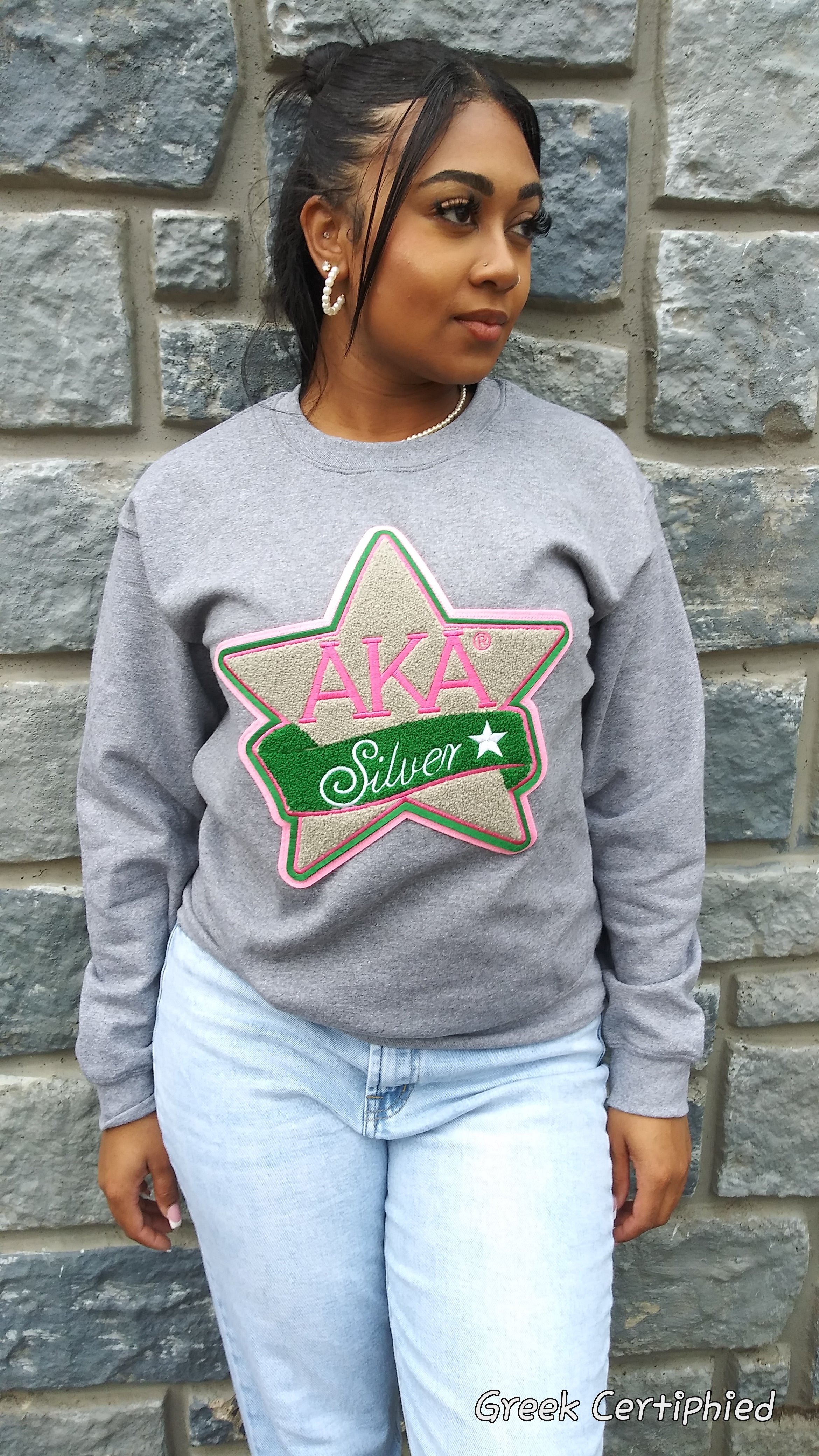 AKA SILVER STAR CHENILLE SWEATSHIRT - Greek CertiPHIed Apparel