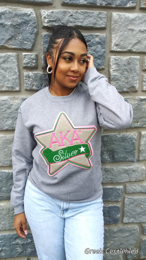 AKA SILVER STAR CHENILLE SWEATSHIRT - Greek CertiPHIed Apparel